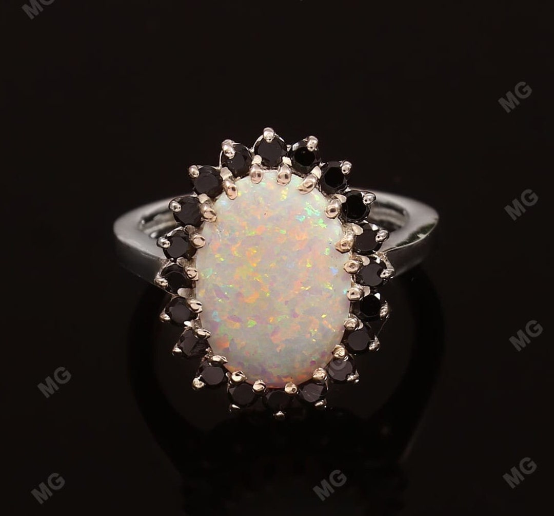 Opal Black Onyx Ring, Oval Cut Engagement Ring, Gift for Wife ...