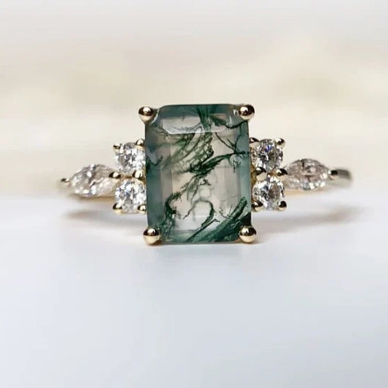 Moss Agate Engagement Ring - Etsy