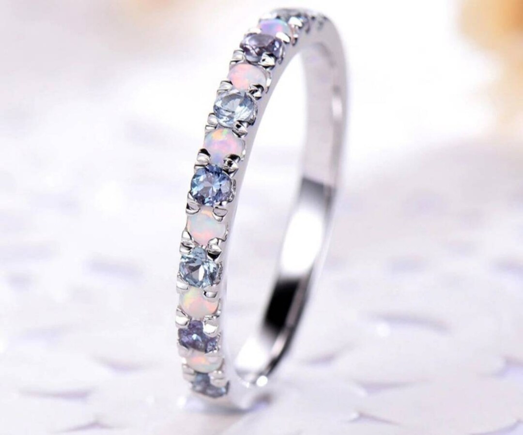 Alexandrite Opal Eternity Band Ring, Opal & Alexandrite Ring, Opal ...