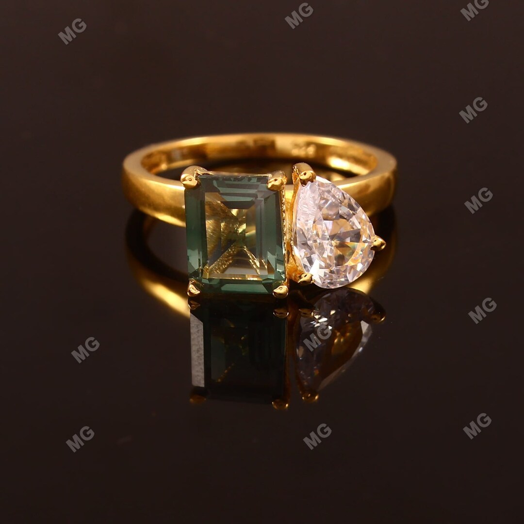 Toi Et Moi Tourmaline With Moissanite Ring,tourmaline Ring, Two Stone ...