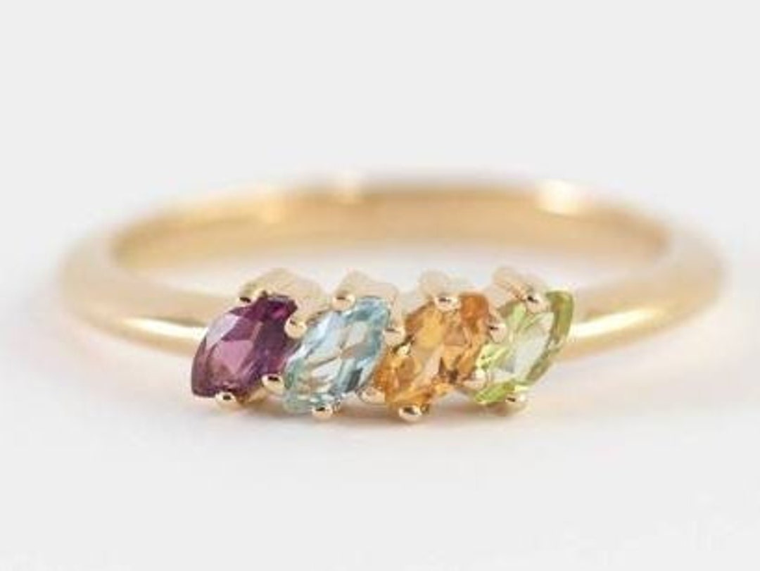 Natural Gemstone Custom Birthstone 4 Stone Band Genuine 4 Stone Ring ...