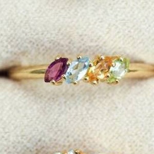 Custom Birthstone 4 Stone Band, Genuine 4 Stone Ring Marquise ...