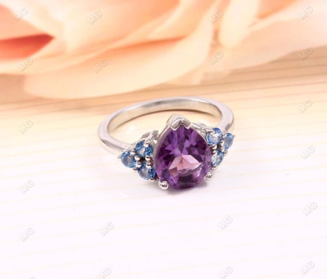 Natural Amethyst Blue Topaz Ring, Amethyst Ring, Engagement Ring ...