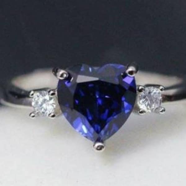 Blue Heart Ring - Etsy