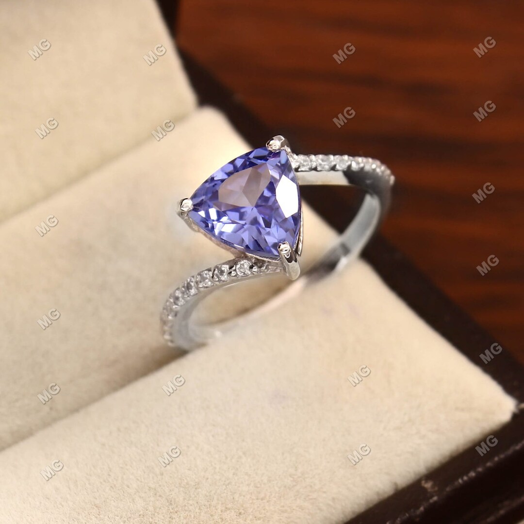 Tanzanite Ring Trillion Cut Lab-created Tanzanite Dimond Solitaire ...