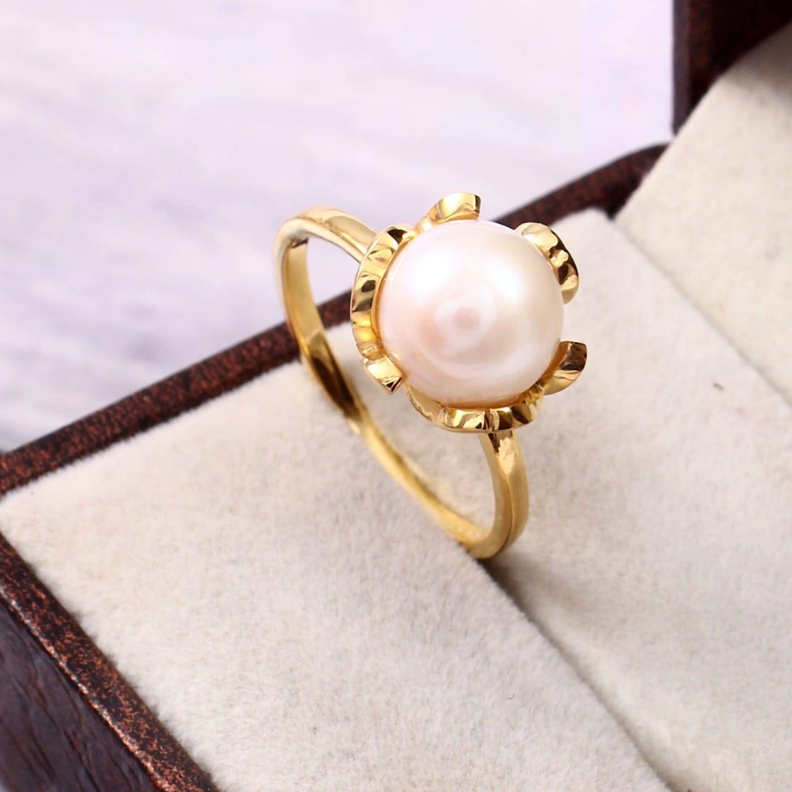 LARGE PEARL RING, Pearl Ring, White Pearl Ring Genuine Freshwater Pearl ...