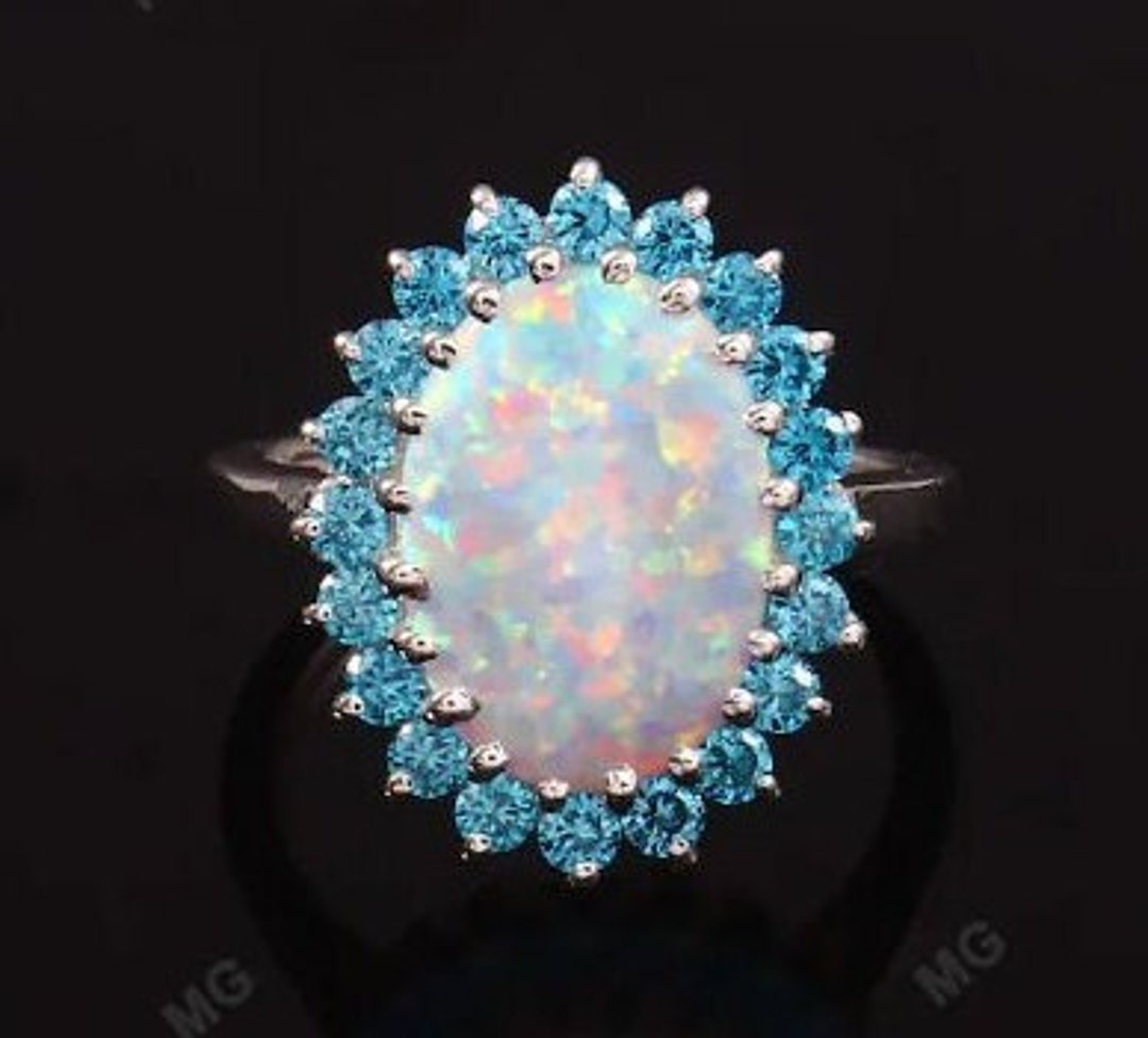Opal Ring Blue Topaz Engagement Ring Natural Topaz Ring Opal Ring Women ...