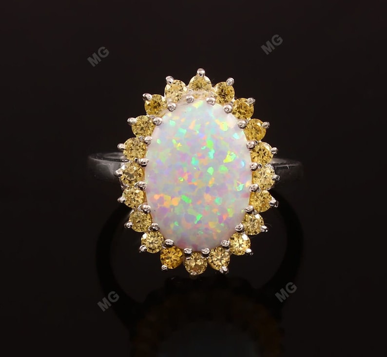 Vintage Citrine Fire Opal Engagement Ring Natural Citrine Ring ...