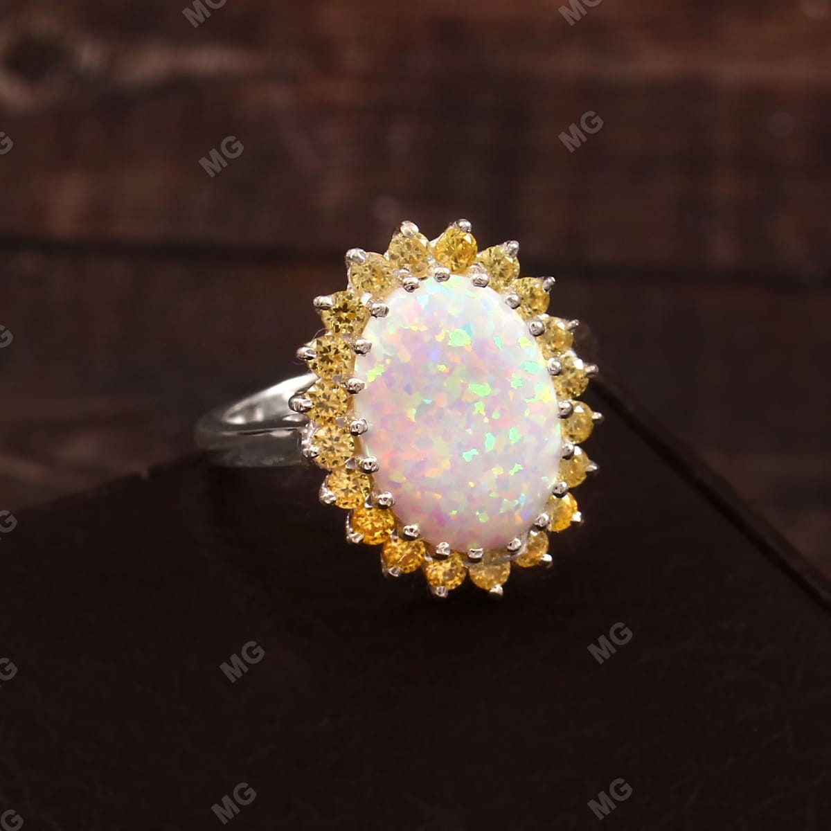 Vintage Citrine Fire Opal Engagement Ring Natural Citrine Ring ...