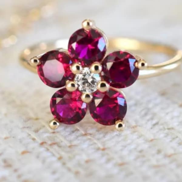 Pink Flower Ring - Etsy