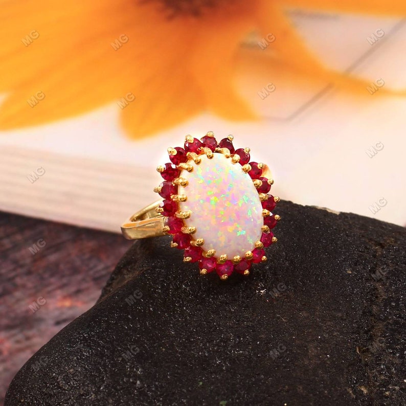 Vintage Fire Opal Engagement Ring Natural Garnet Ring 18k Gold - Etsy