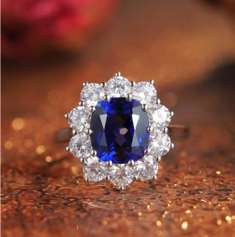 Royal Sapphire Ring Inspired Princess Diana Ring, 925 Silver Prince ...