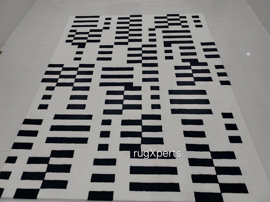 Modern Abstract Black and White Ivory Area Rug for Living Room Designer ...