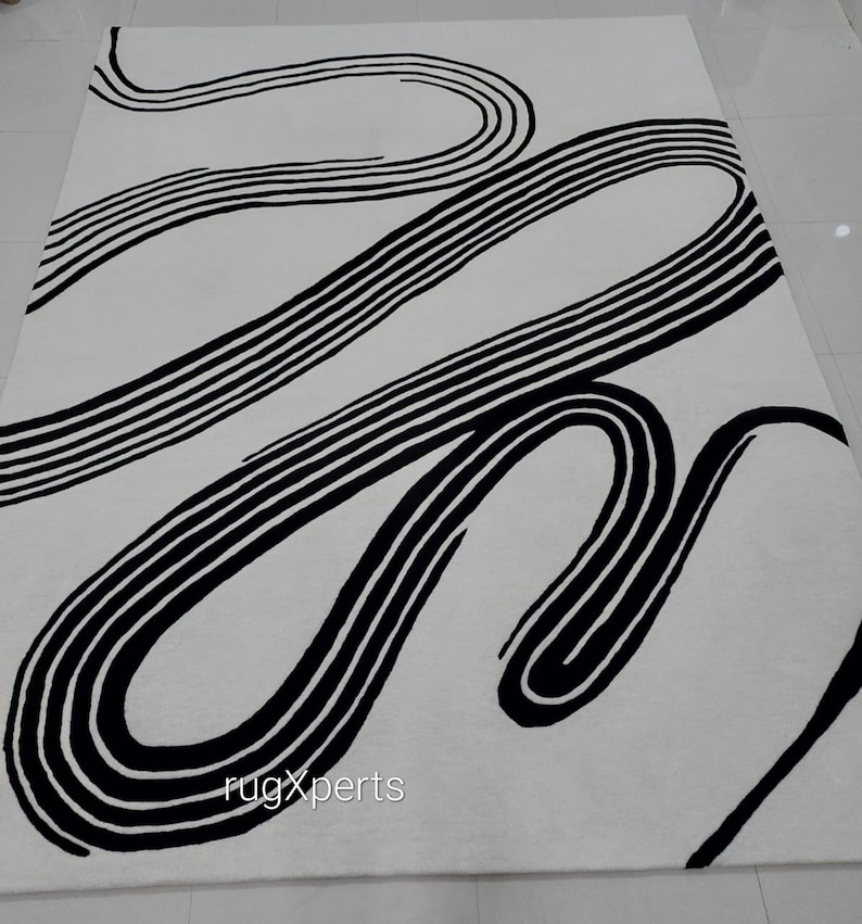 Black and White 8x10 Area Rug for Living Room , Contemporary Premium ...