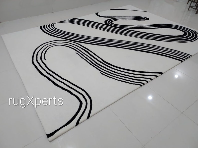 Black and White 8x10 Area Rug for Living Room , Contemporary Premium ...