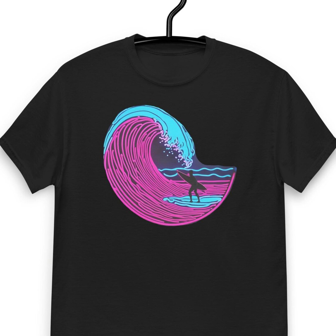 Neon Surfer Wave T-shirt Vibrant Retro Surfing Ocean Wave Graphic Art ...