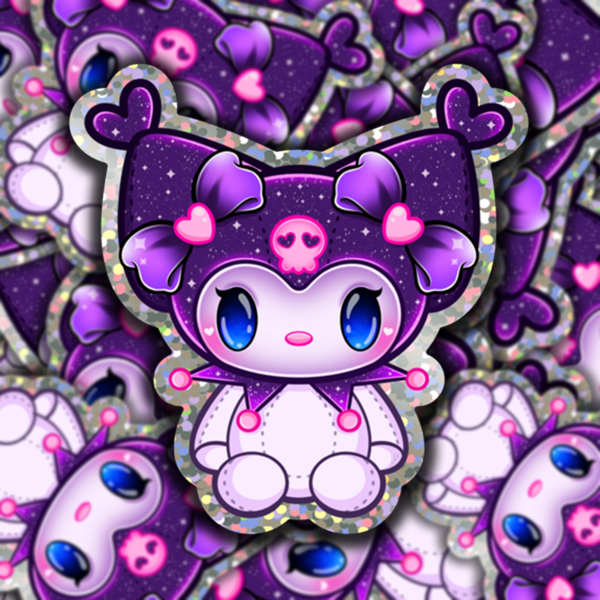 Kawaii Plushie Kuromi 3 GLITTER Vinyl Sticker Kawaii Stickers Kitty and ...