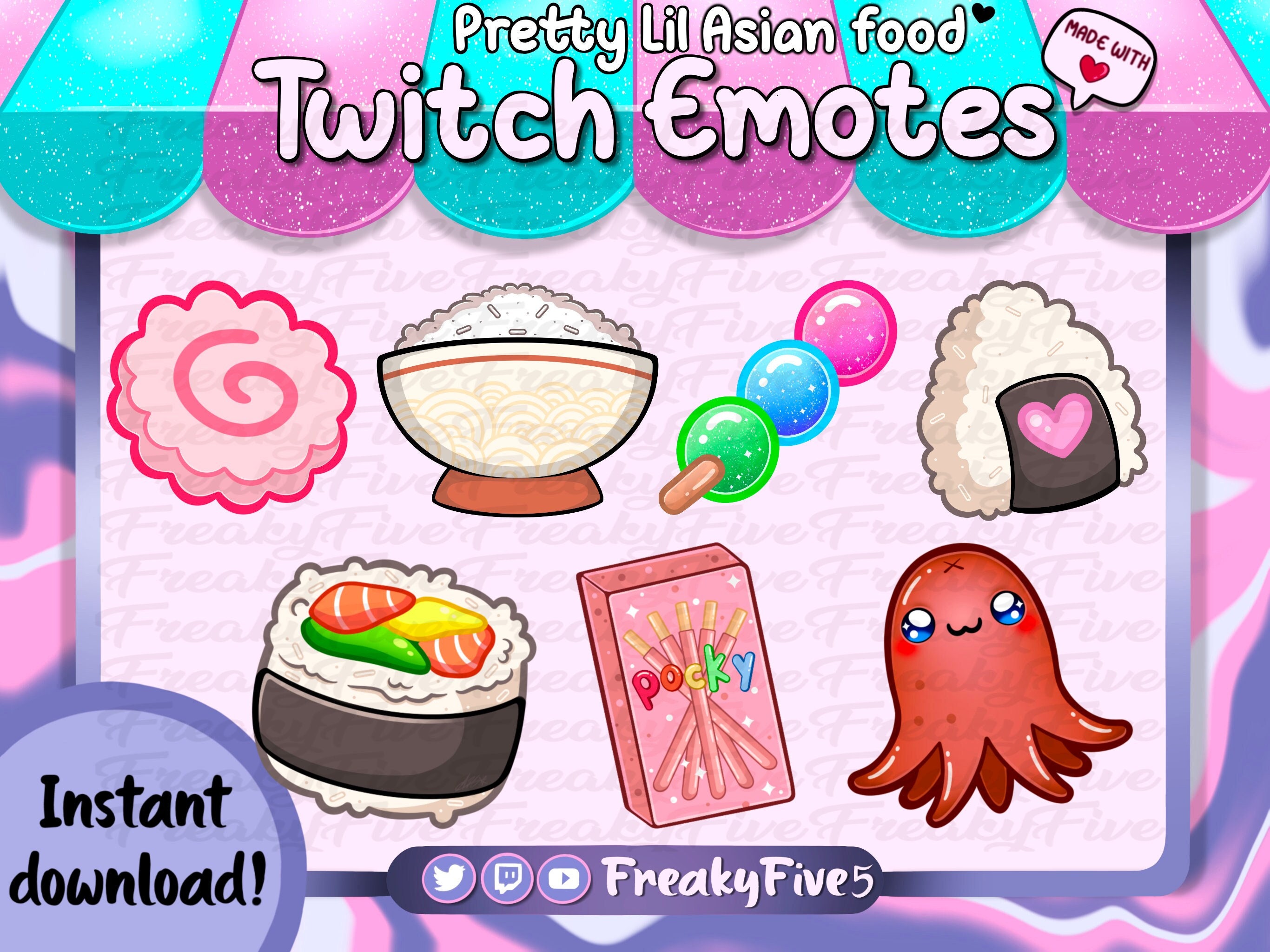 ADORABLE Asian Food Emote and Sub Badge Pack for Twitch and Discord ...