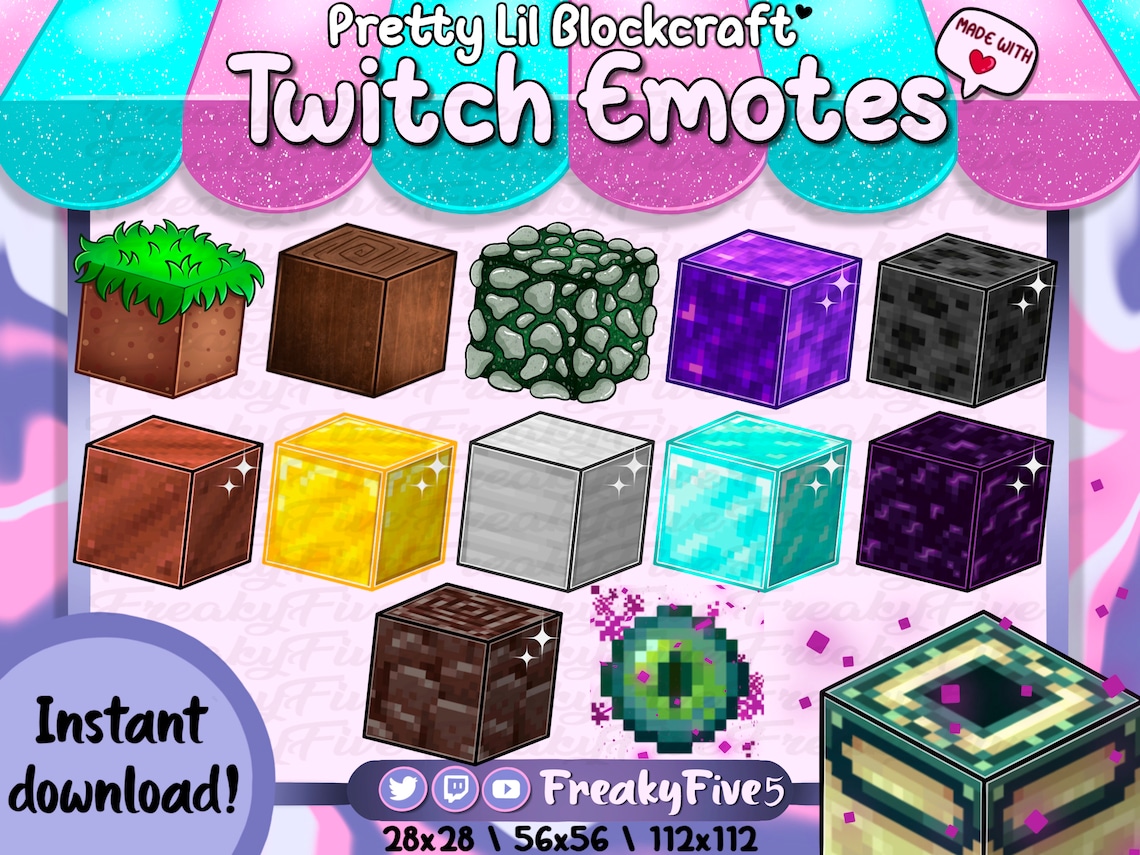 Minecraft Blocks Sub Badge Pack for Twitch and Discord Minecraft Emotes ...
