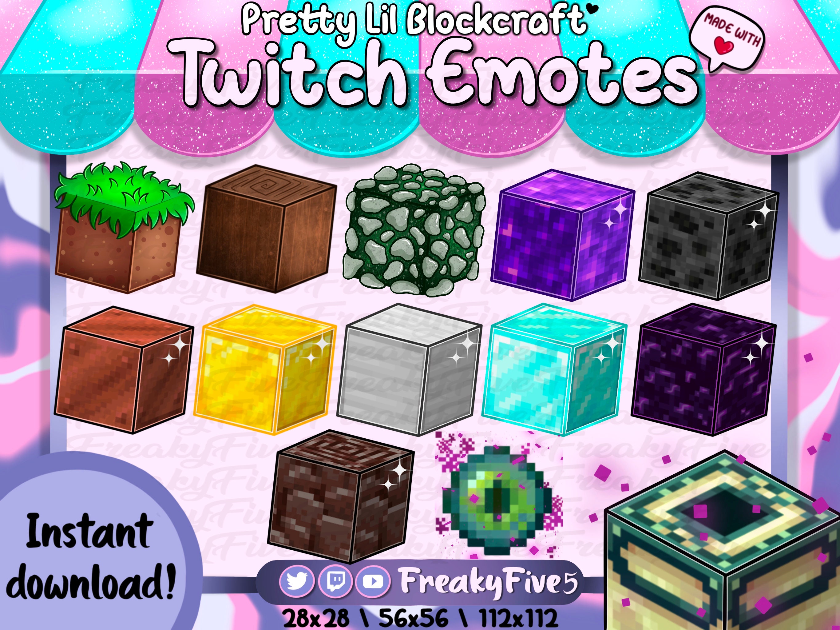 Minecraft Blocks Sub Badge Pack for Twitch and Discord Minecraft Emotes ...