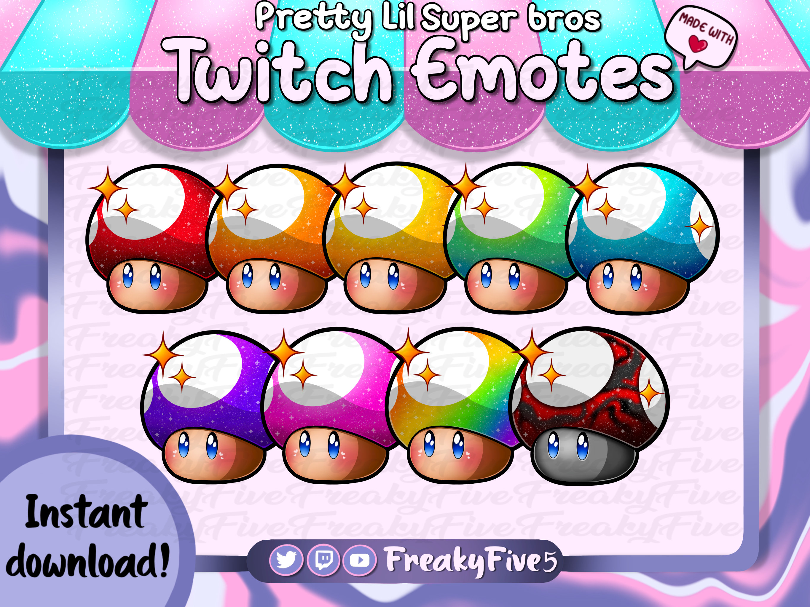 Rainbow Mushroom Sub Badge Pack for Gamers and Streamers Cute Discord ...