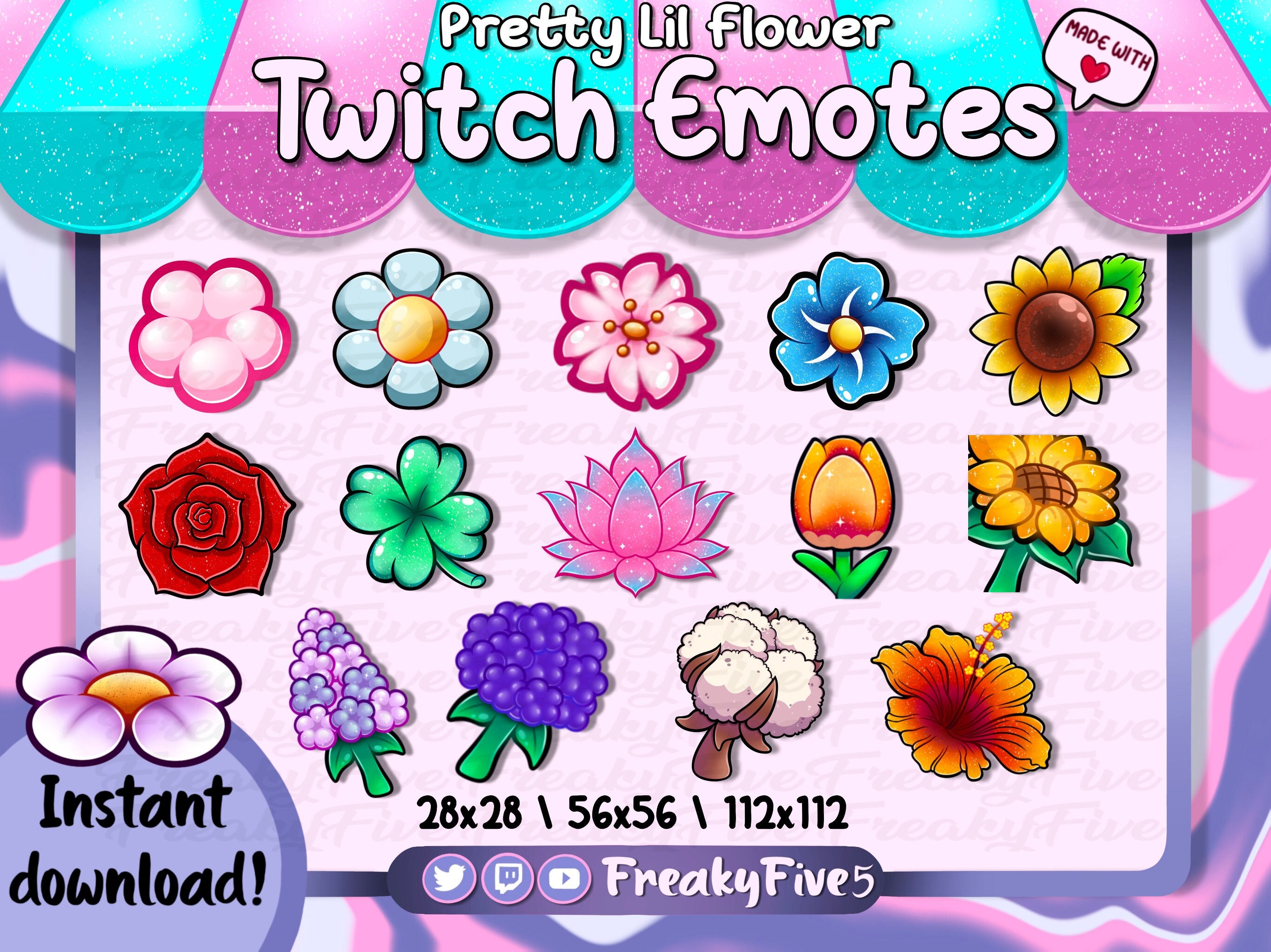 Flower Emote & Sub Badge MEGA Pack for Twitch and Discord Flower Sub ...