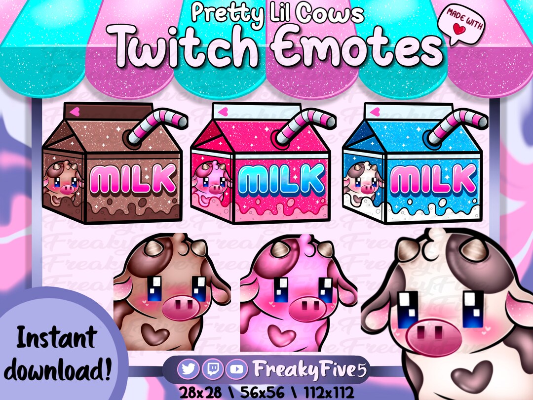 Udderly Adorable Cow and Milk Emote Pack for Twitch Cute - Etsy
