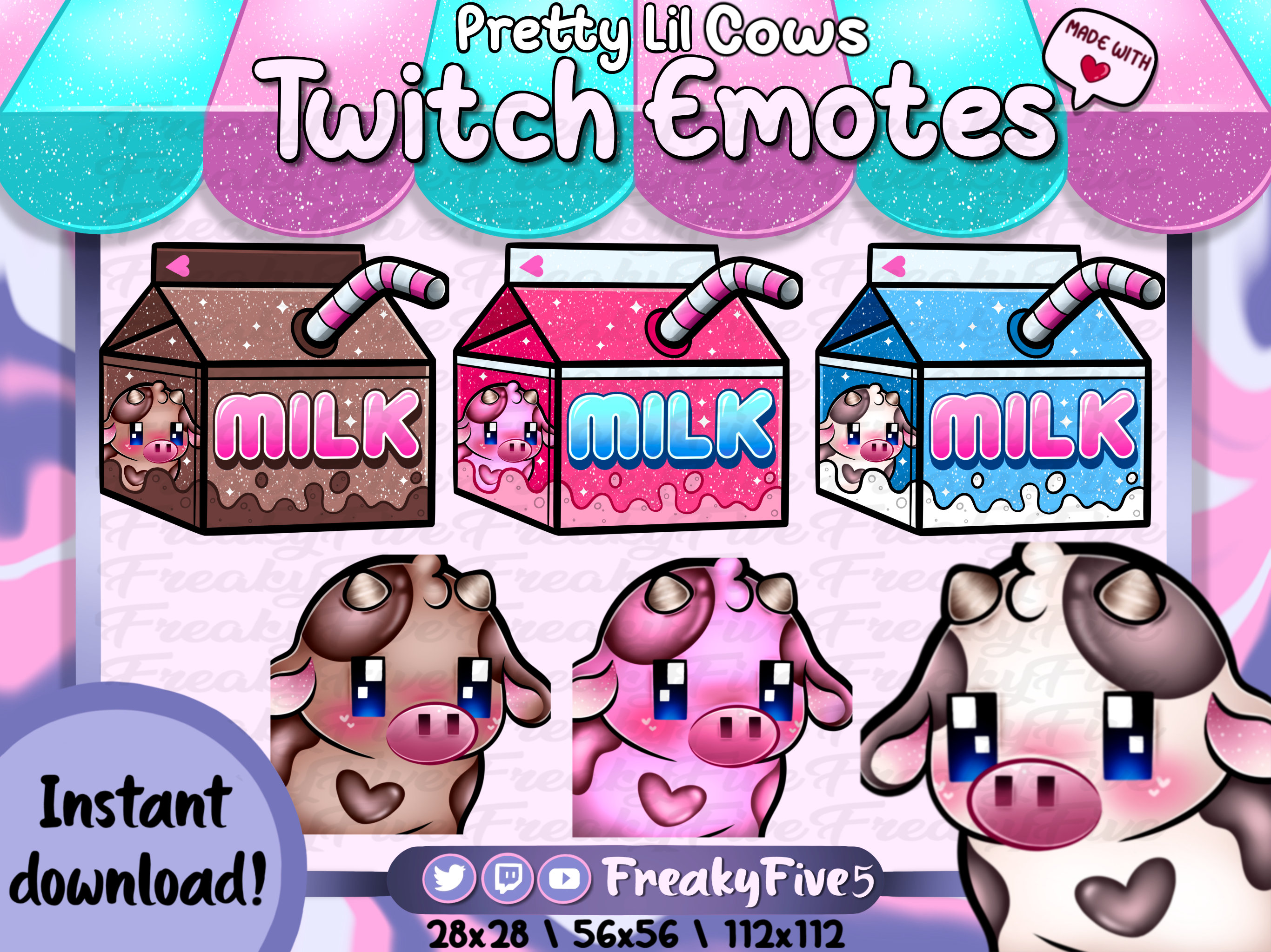 Udderly Adorable Cow and Milk Emote Pack for Twitch Cute - Etsy