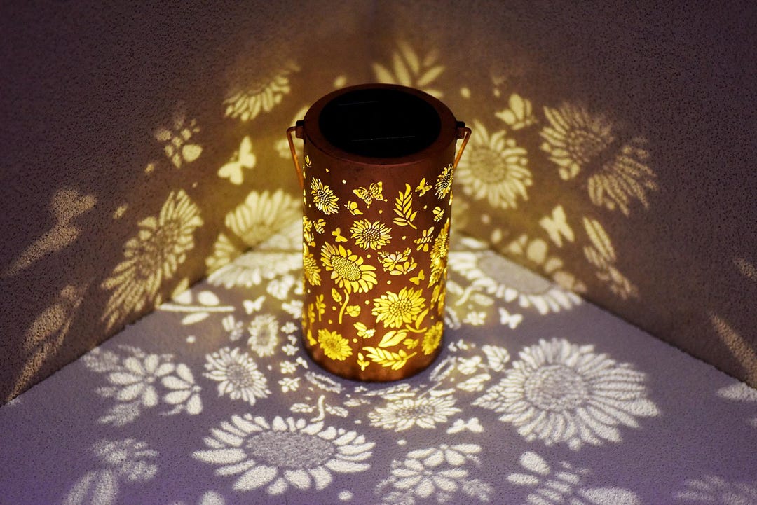 Sunflower Solar Lantern, Outdoor Hanging Garden Light, Metal Cut-out ...