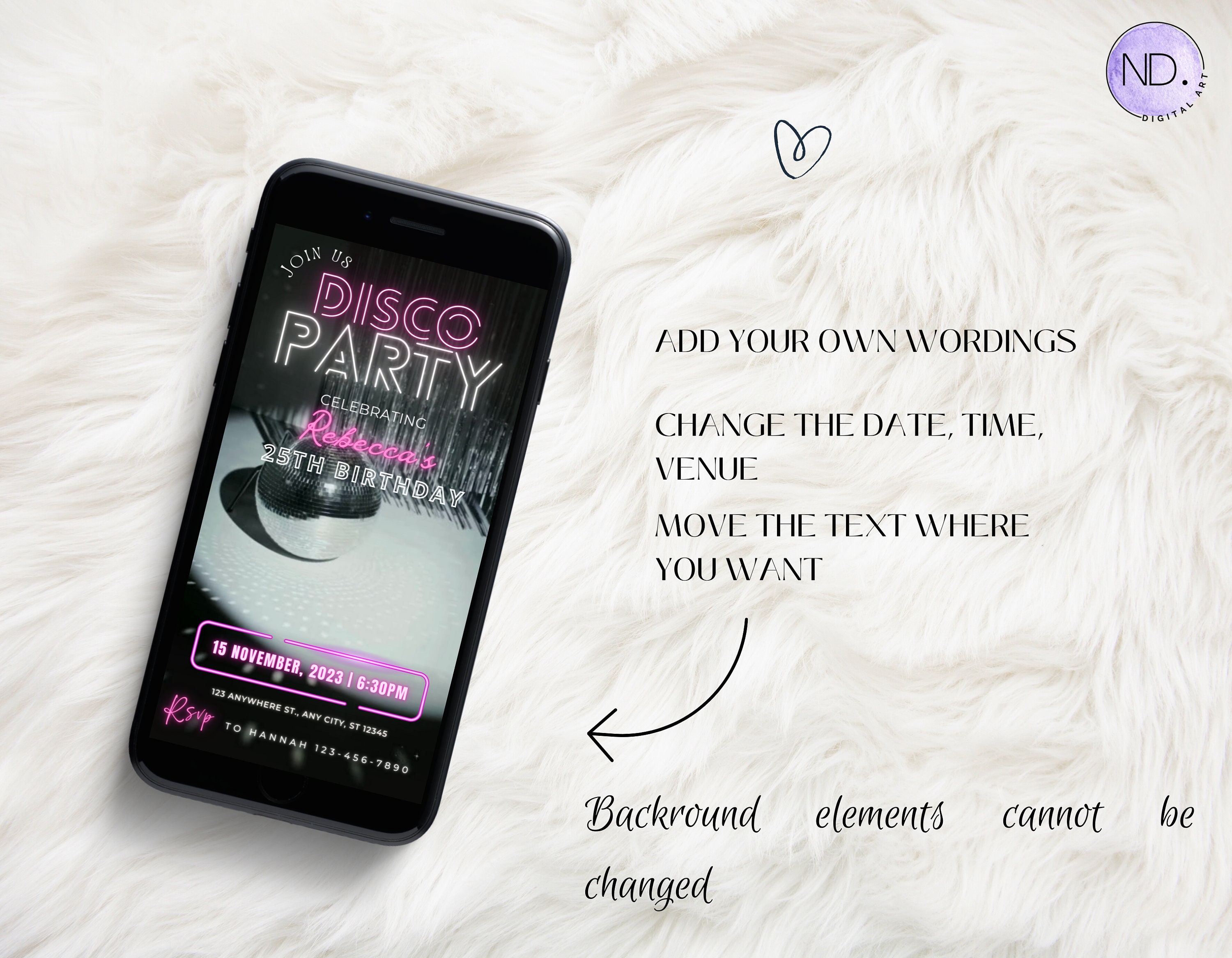 Editable Disco Party Birthday Invitation, Neon Disco Gender Neutral ...