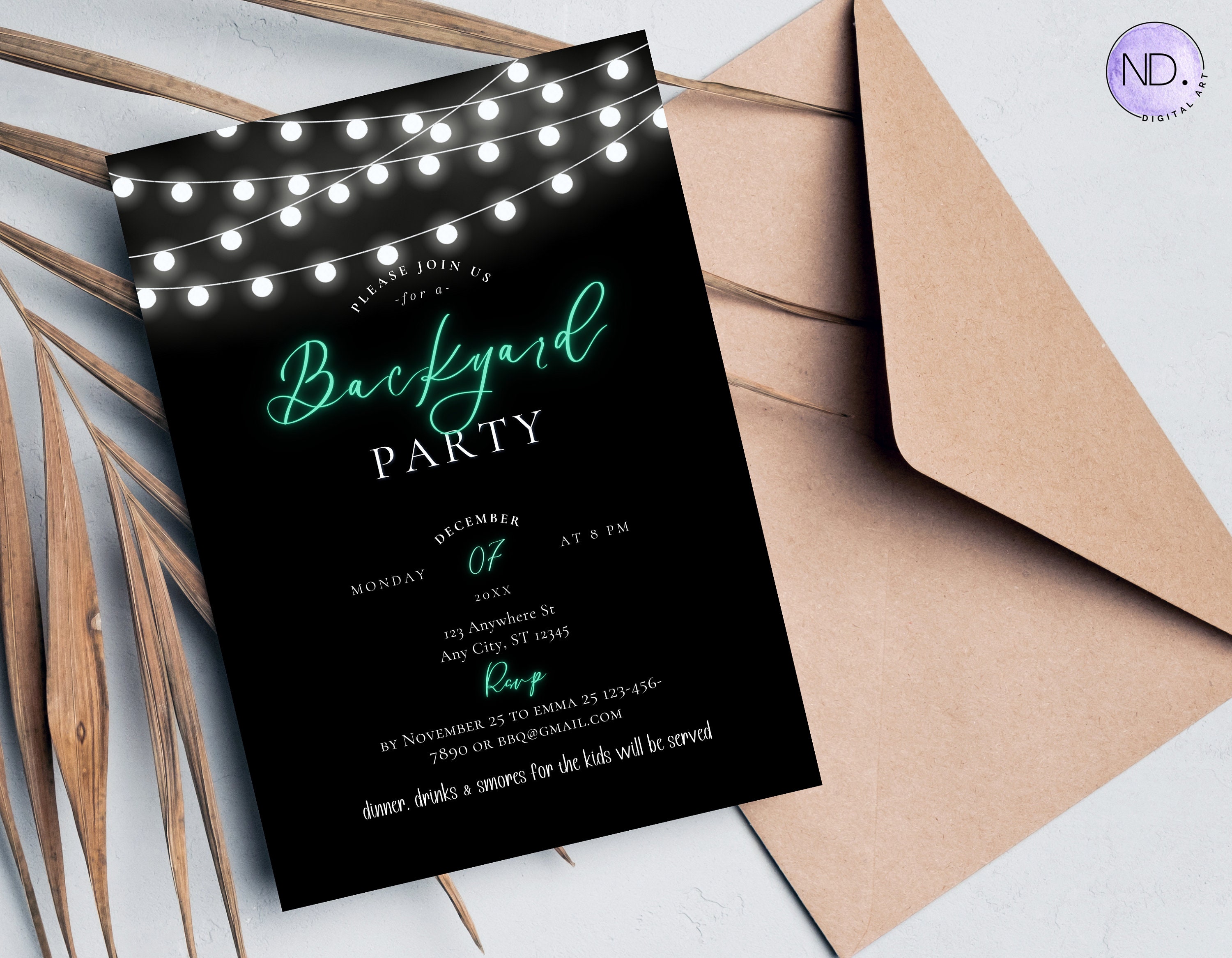 Editable Backyard Party Invitation, BBQ Party Invite, Outdoor Party ...