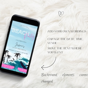 Editable Beach Party Invitation, Surfing Party Invitation, Coastal ...
