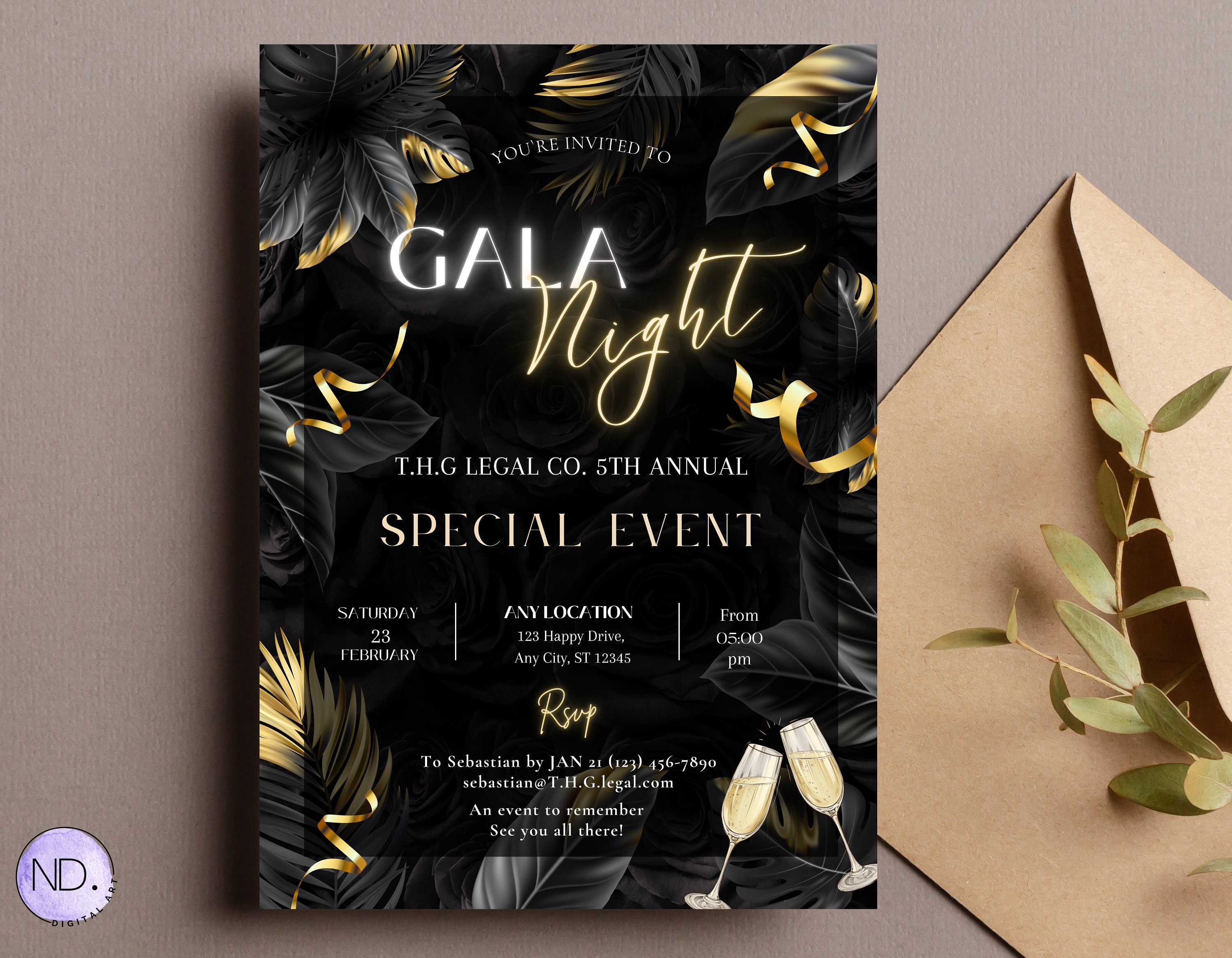 Editable Gala Night Party Invitation, Gala Fundraiser Banquet ...
