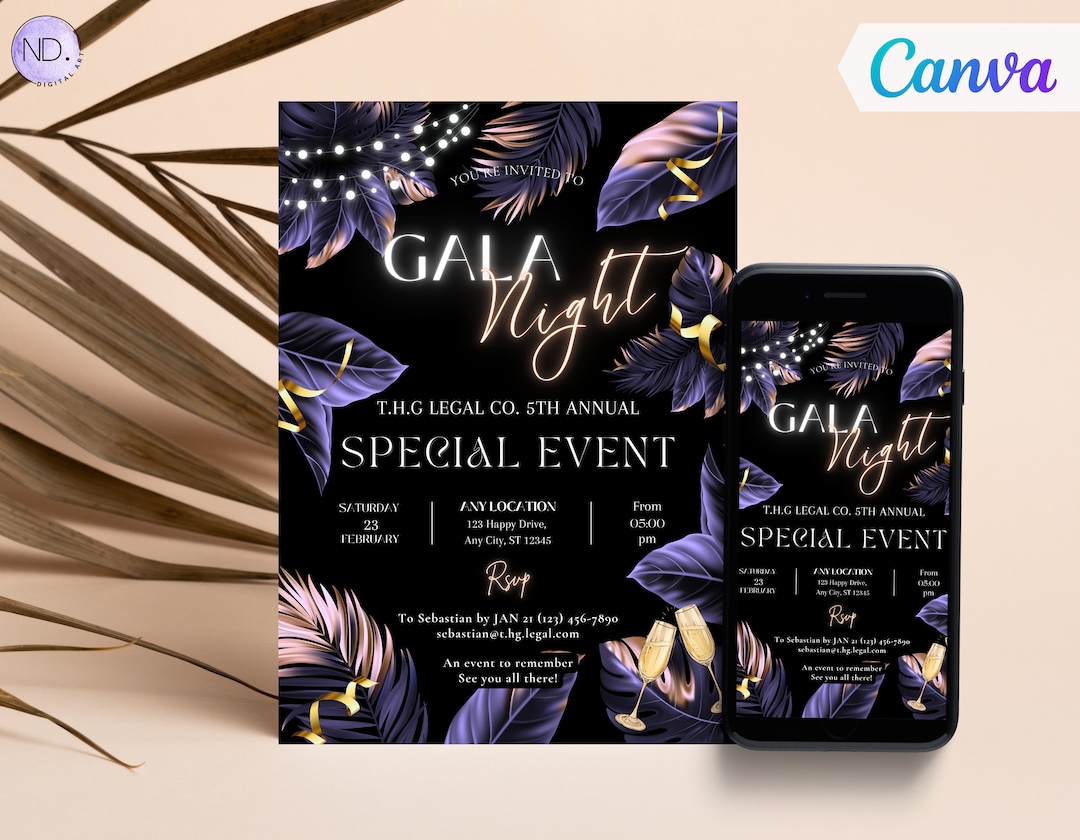 Tropical Gala Night Invitation, Corporate Event, Canva Template ...