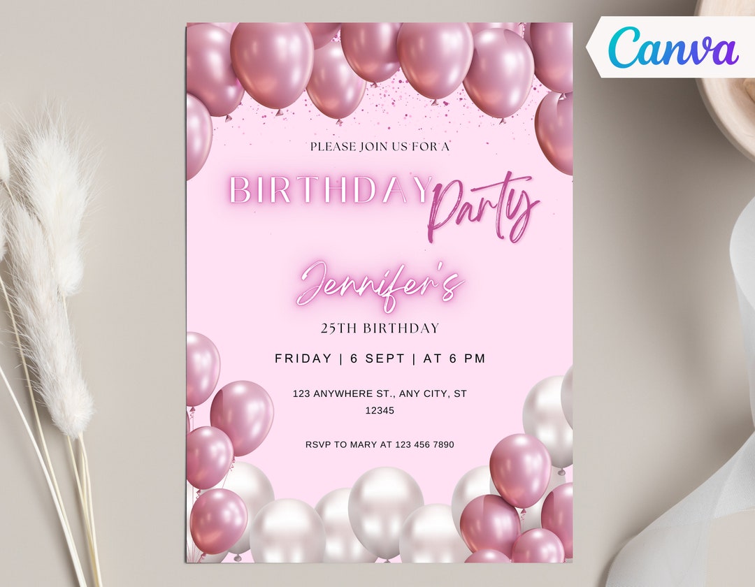 Editable Pink Birthday Party Invitation, Shades of Pink Birthday ...