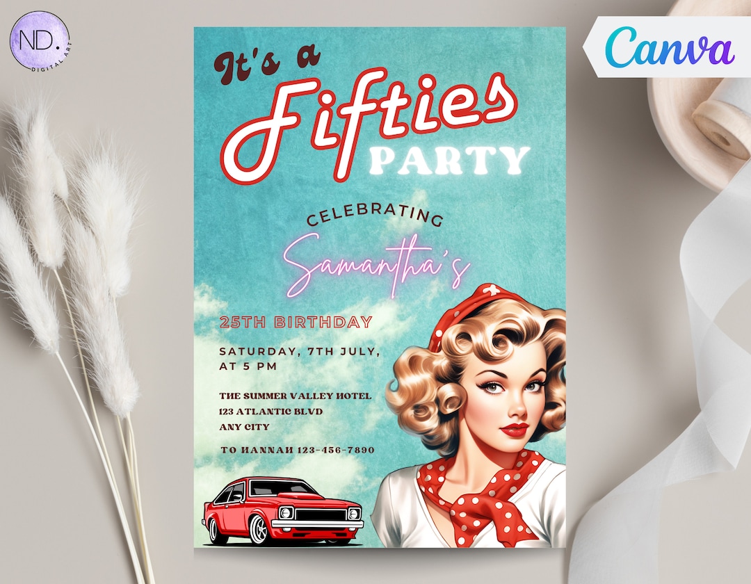 Fifties Pin up Birthday Party Invitation, Retro Style (digital Download ...