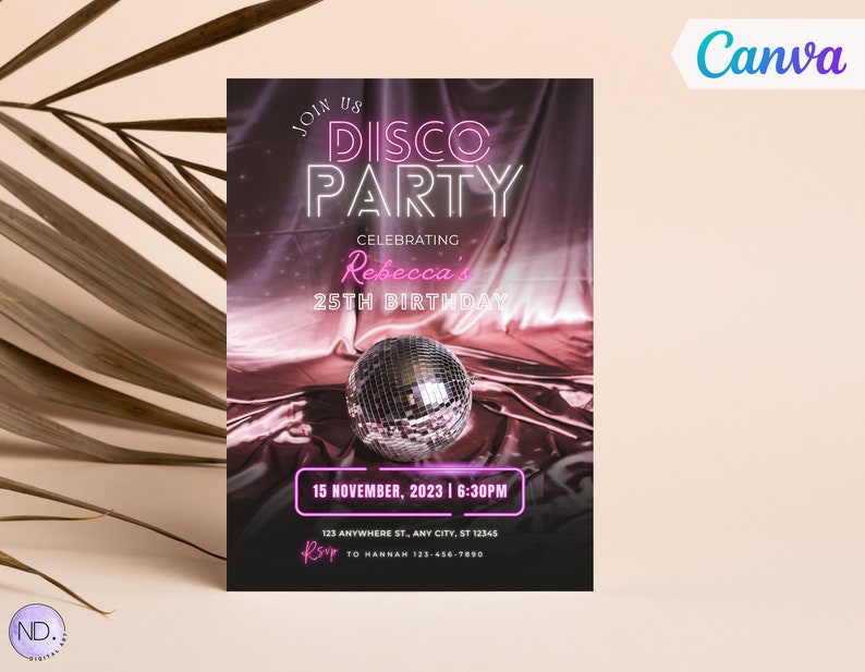 Editable Disco Party Birthday Invitation, Neon Disco Gender Neutral ...