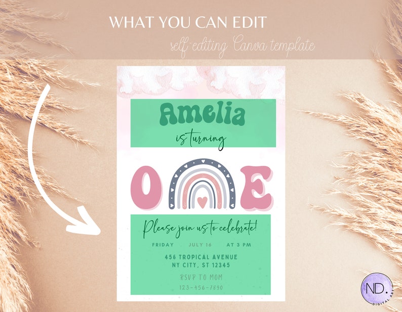 Pastel Rainbow First Birthday Invitation 1st Birthday Party - Etsy