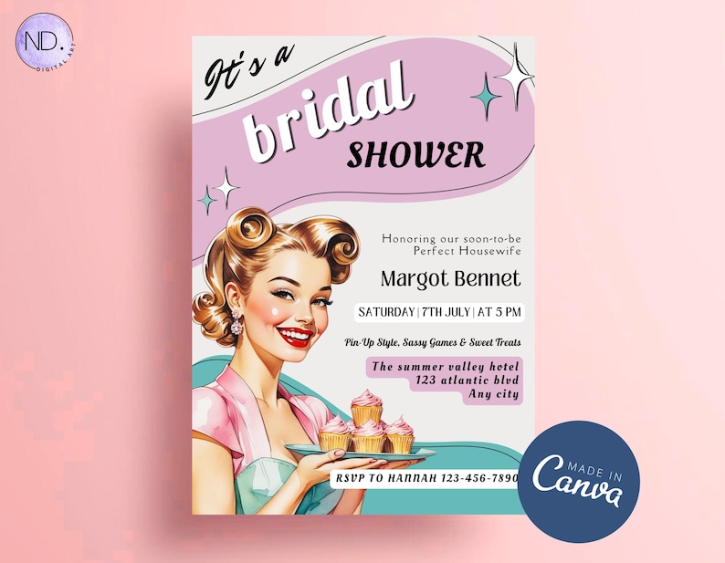 Retro Housewife Bridal Shower Invitation, 1950s Pin up Template ...