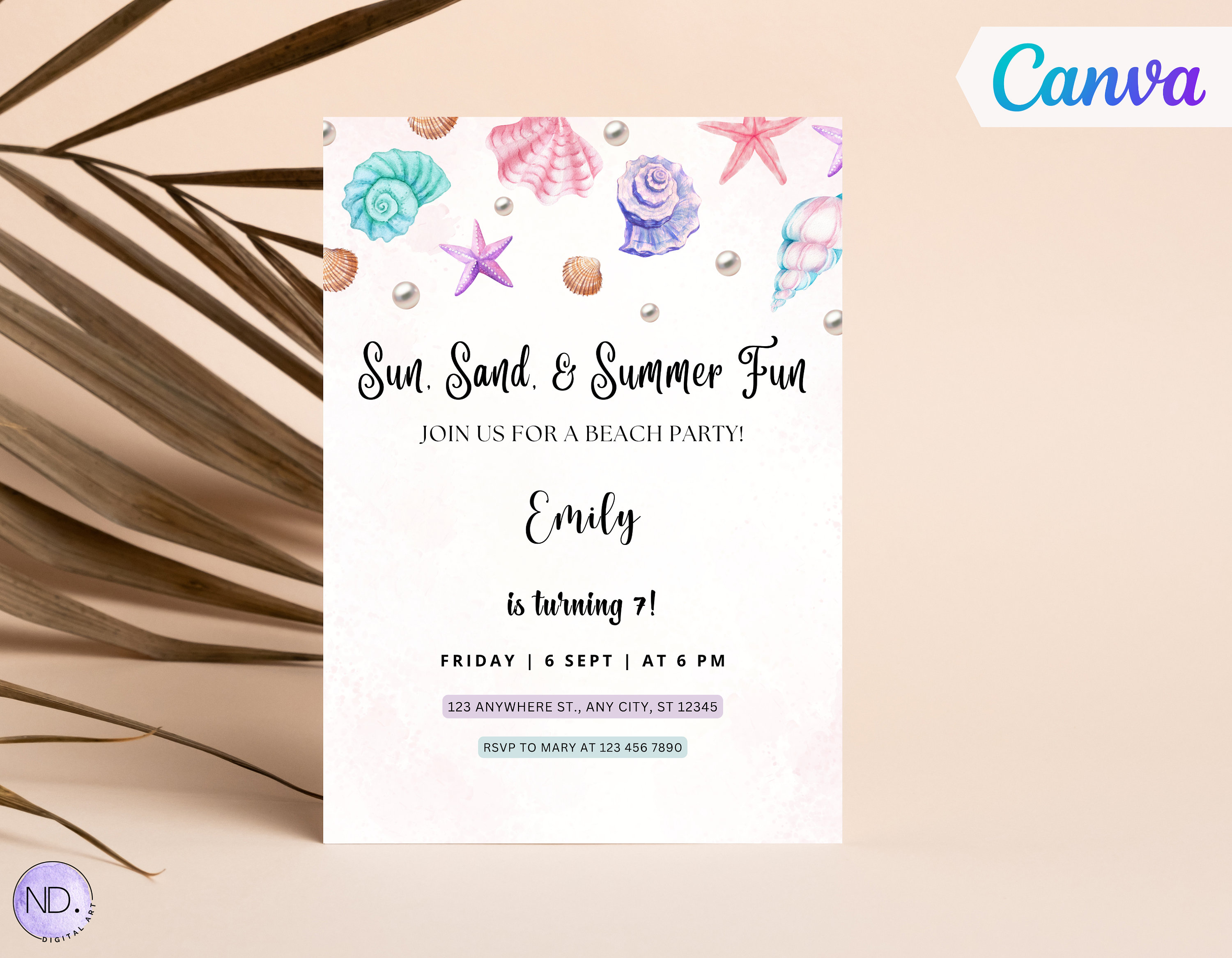 Editable Beach Birthday Invitation Template, Ocean Party (canva ...