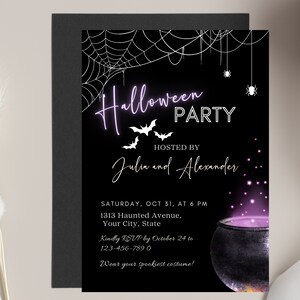 Neon Halloween Party Invitation, Halloween Costume Party Invite, Print ...