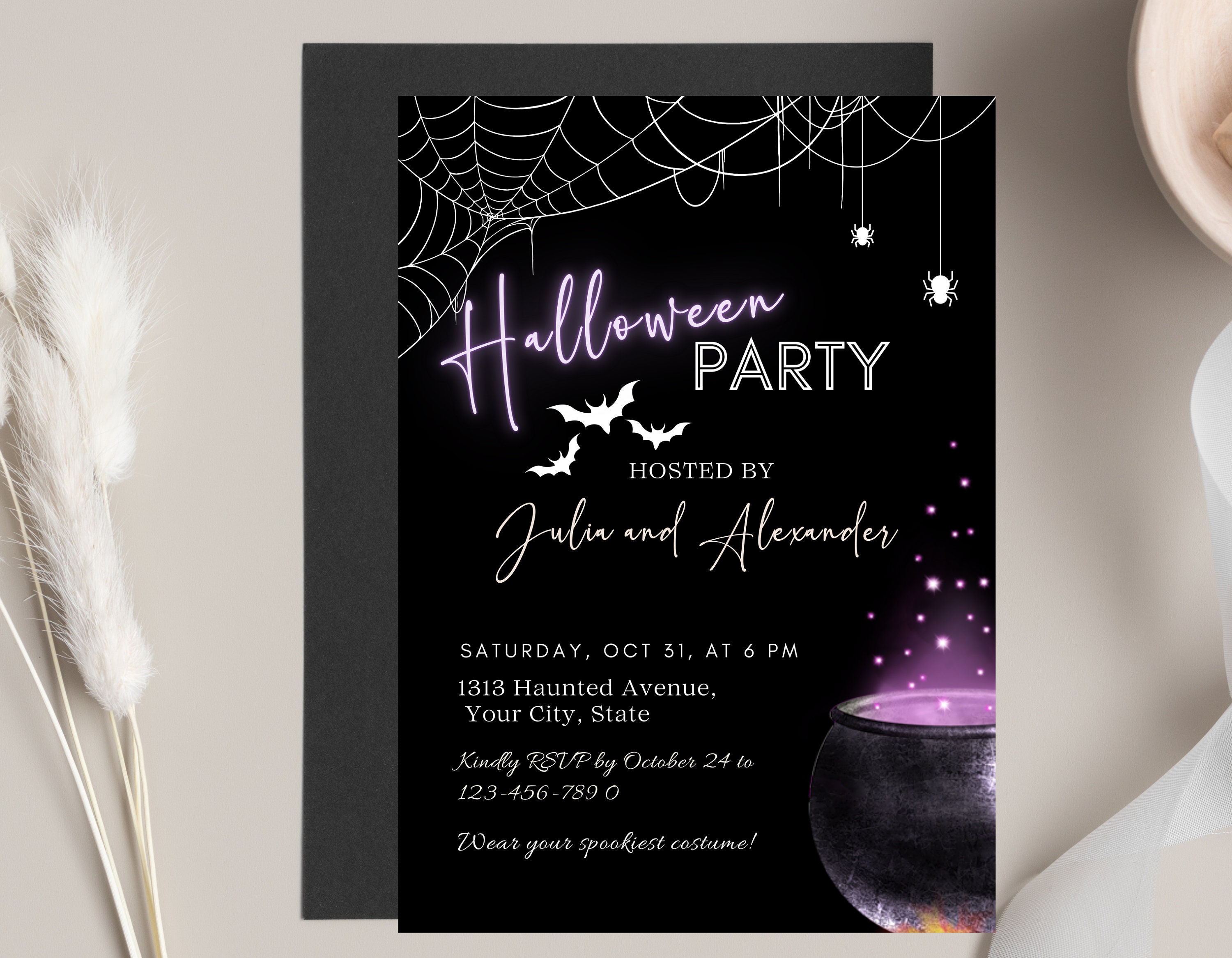 Neon Halloween Party Invitation, Halloween Costume Party Invite, Print ...