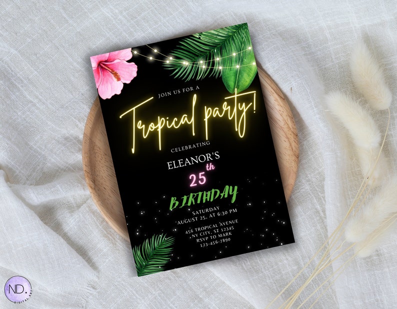 Editable Tropical Birthday Invitation Tropical Party Havana - Etsy