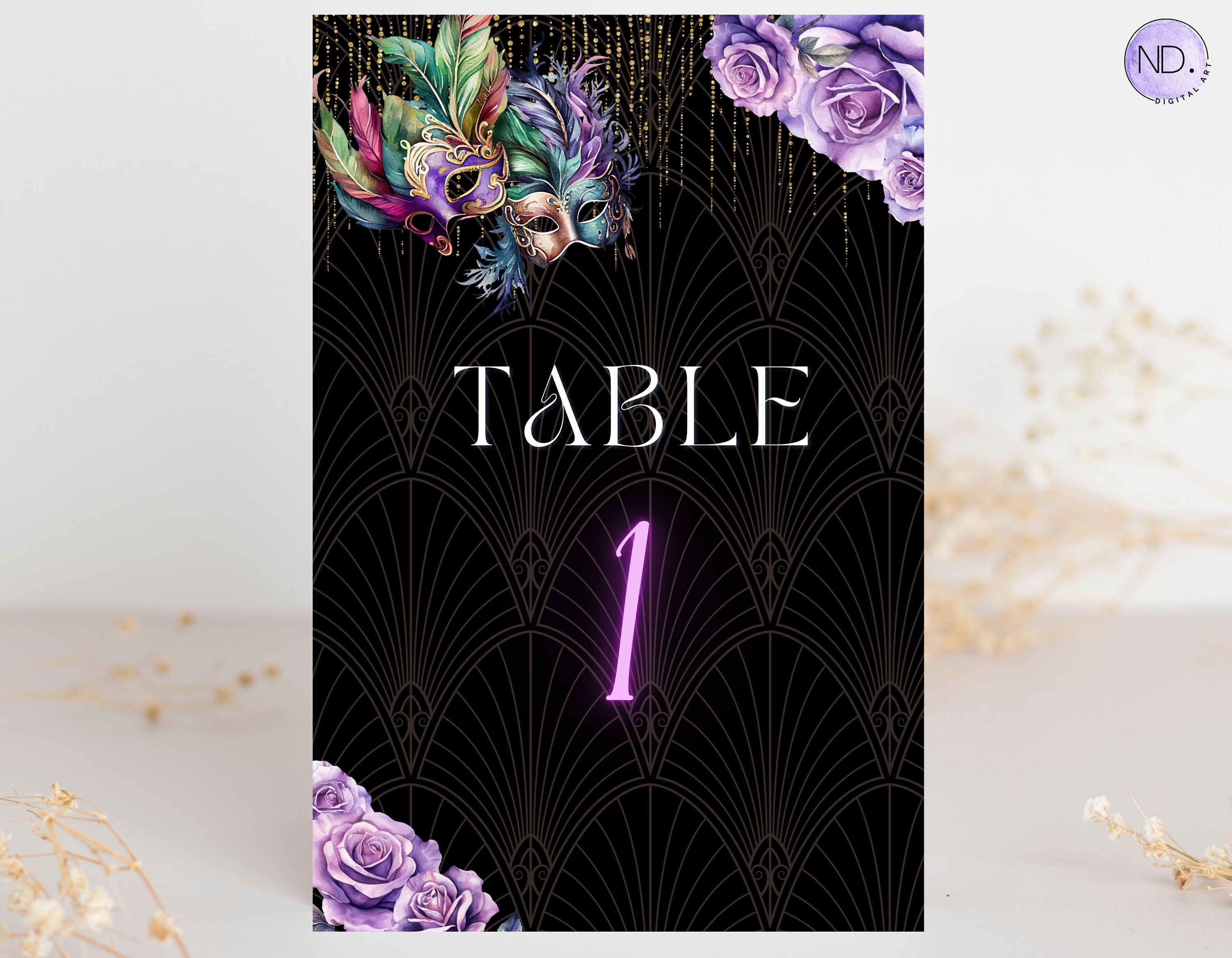 Editable Masquerade Table Numbers Template, Birthday Table Number ...