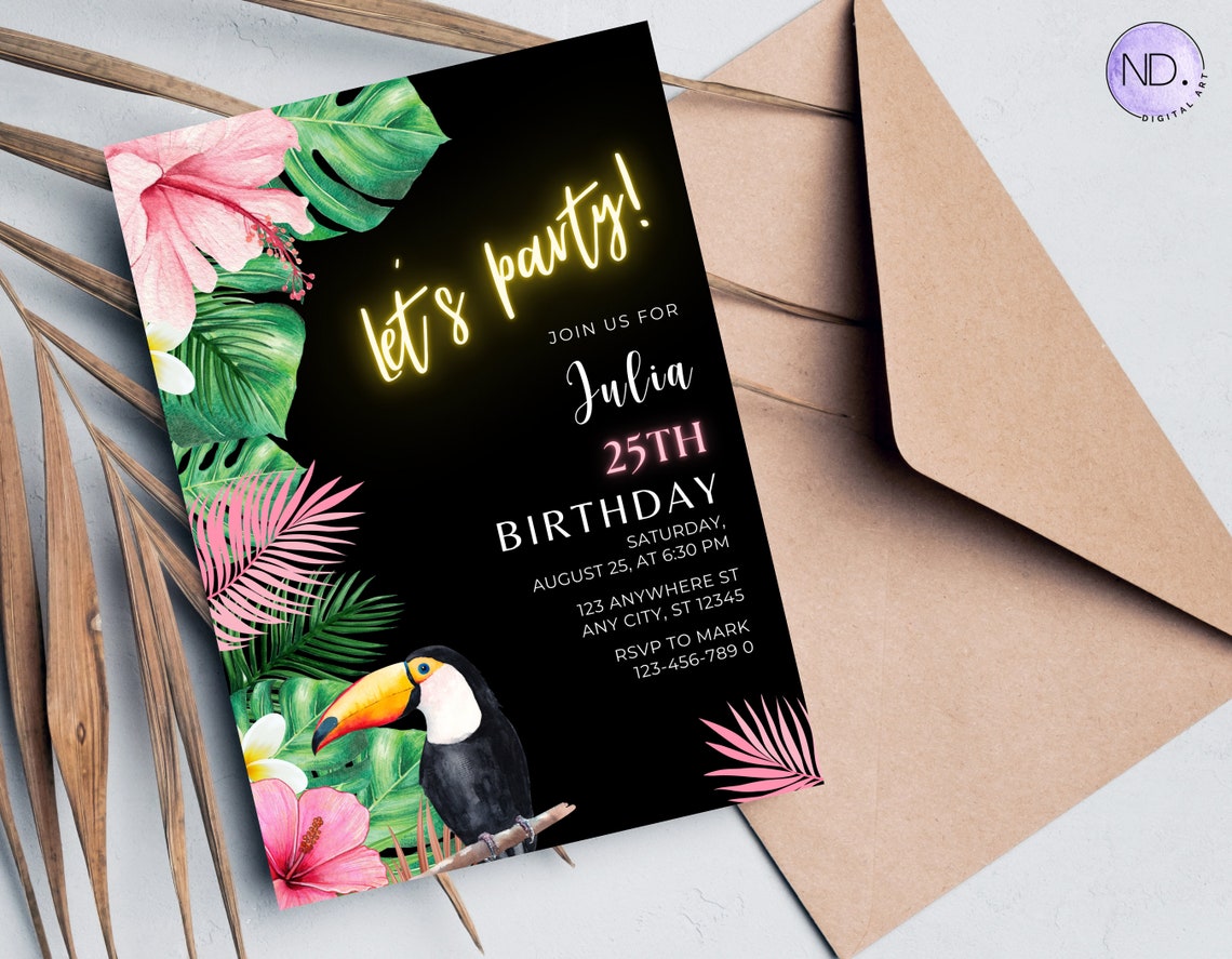 Editable Tropical Birthday Invitation, Havana Jungle Party (canva ...