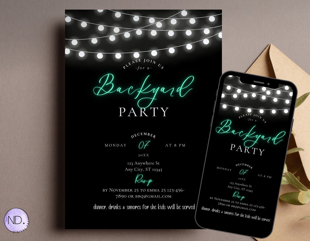 Editable Backyard Party Invitation, BBQ Party Invite, Outdoor Party ...