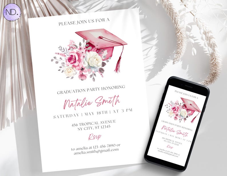 Editable Graduation Party Invitation, She Did It Invitation, Floral ...
