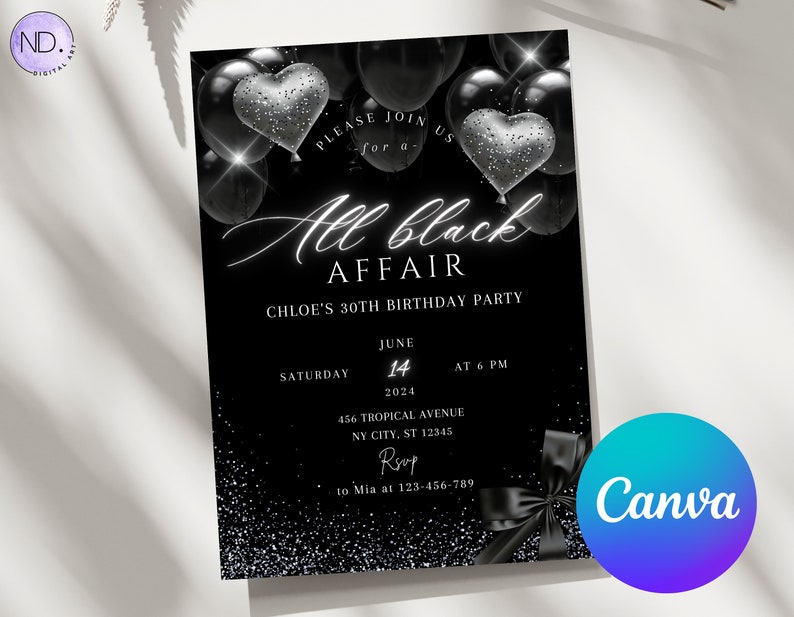 All Black Affair Invitation, Formal Attire, Canva Template (digital ...