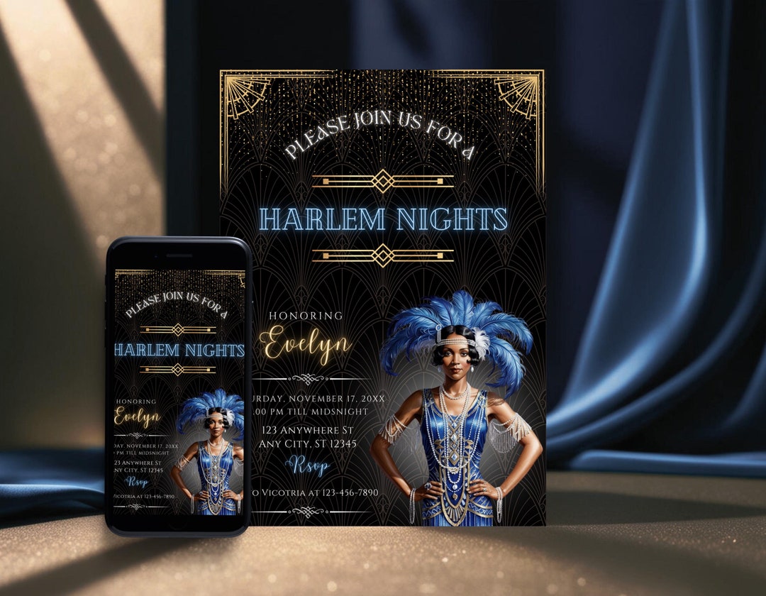 Editable Harlem Nights Invitation, Art Deco, Roaring 20s Gatsby Party ...