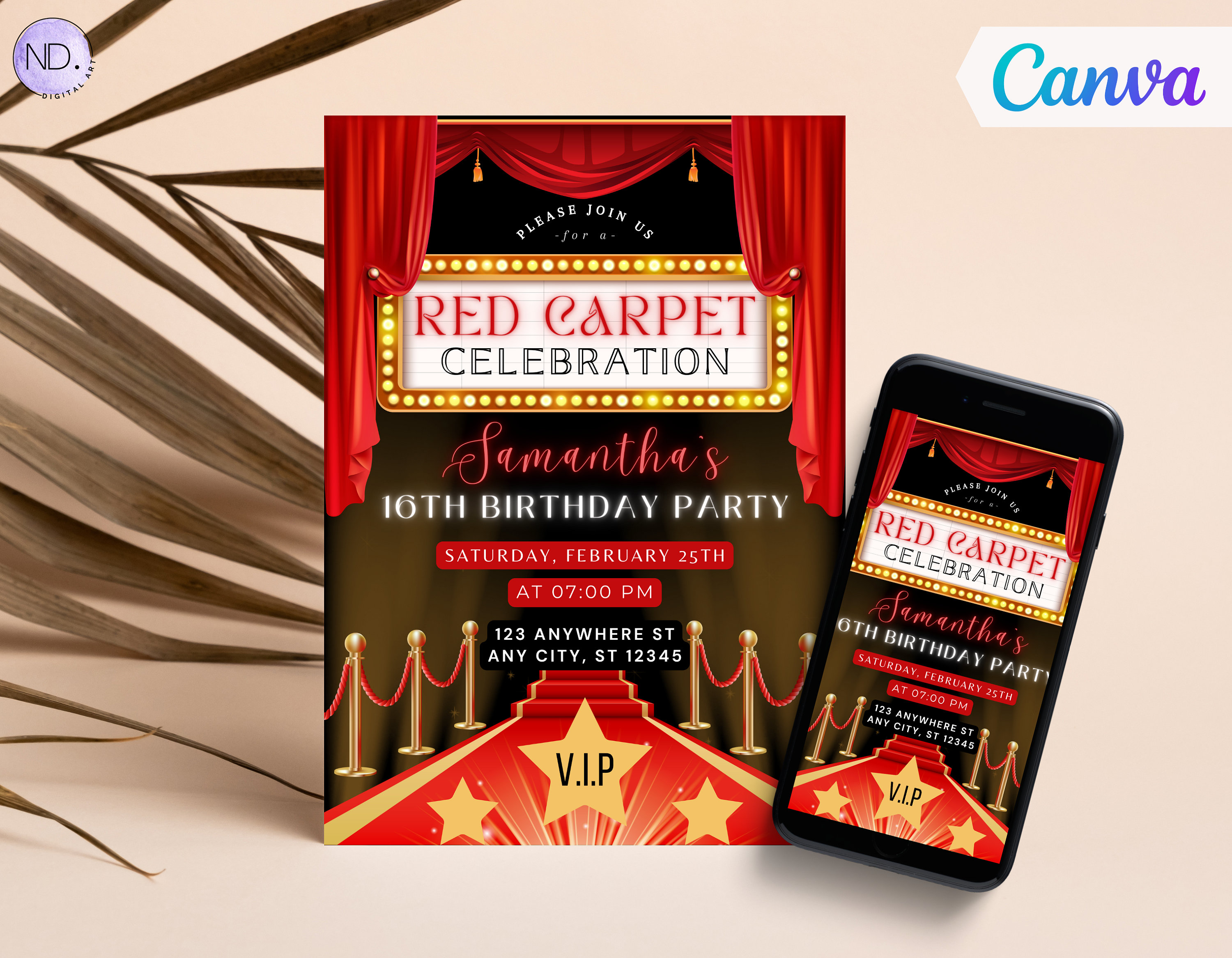 EDITABLE VIP Pass Birthday Invitation, Red Carpet Invitation, Hollywood ...